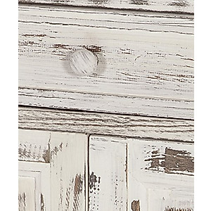 Rustic Cottage Accent Cabinet with 1 Drawer and 2 Doors, White Antique - Living Room Furniture, Functional Design with Dental Work and Turned Legs, Wipe Clean with a Dry Cloth