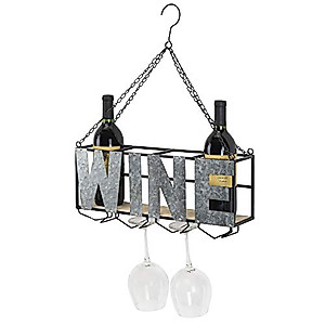 EXCELLO GLOBAL PRODUCTS Hanging or Wall Mounted Wine Rack: Wine Bottle Holder & Wine Glass Holder - EGP-HD-0032