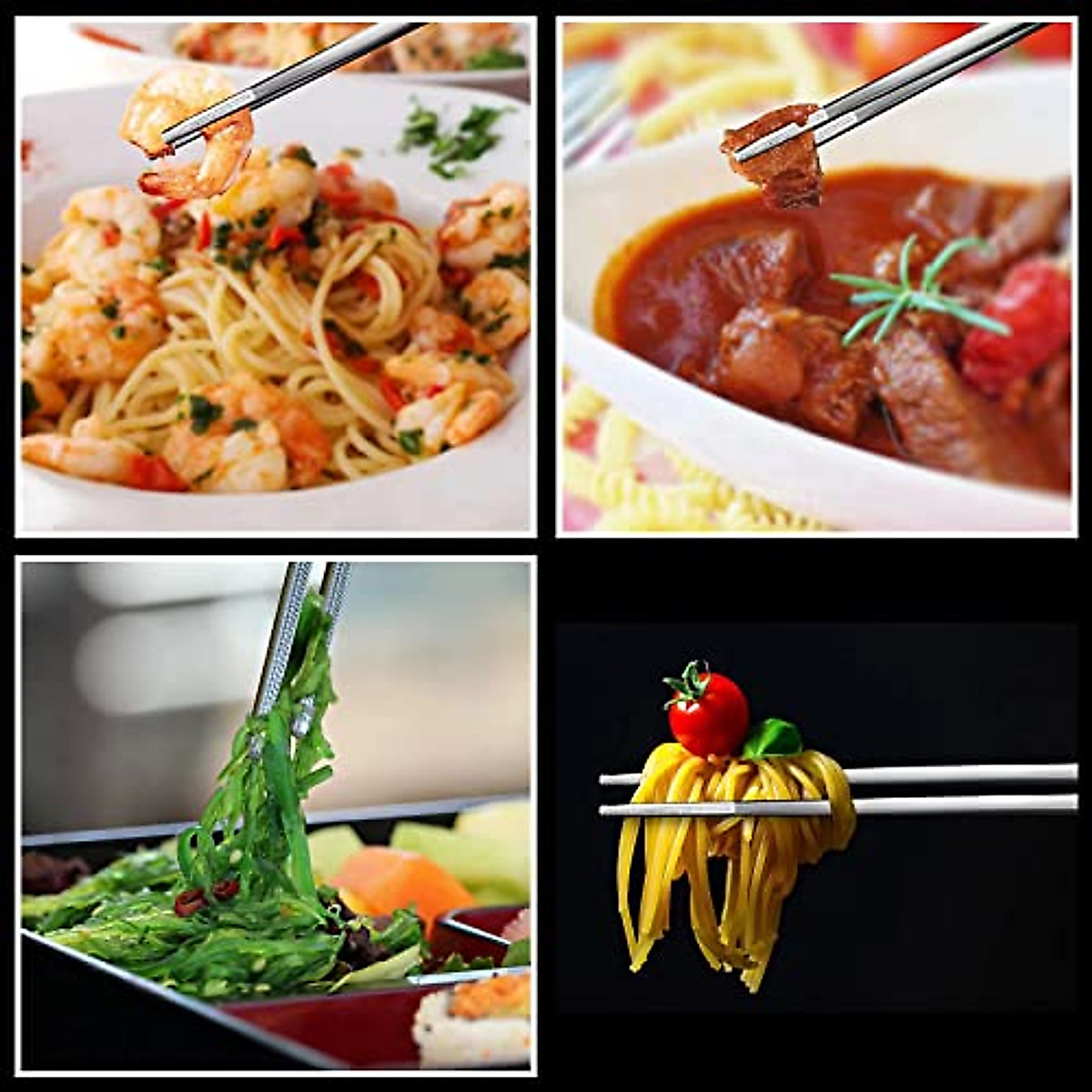 5 Pairs Stainless Steel Chopsticks JOMUCO Reusable Metal Chopsticks Dishwasher Safe Laser Engraved Pattern Chinese Korean Japanese Chopsticks Gift Set Easy to Use and Clean (Silver)