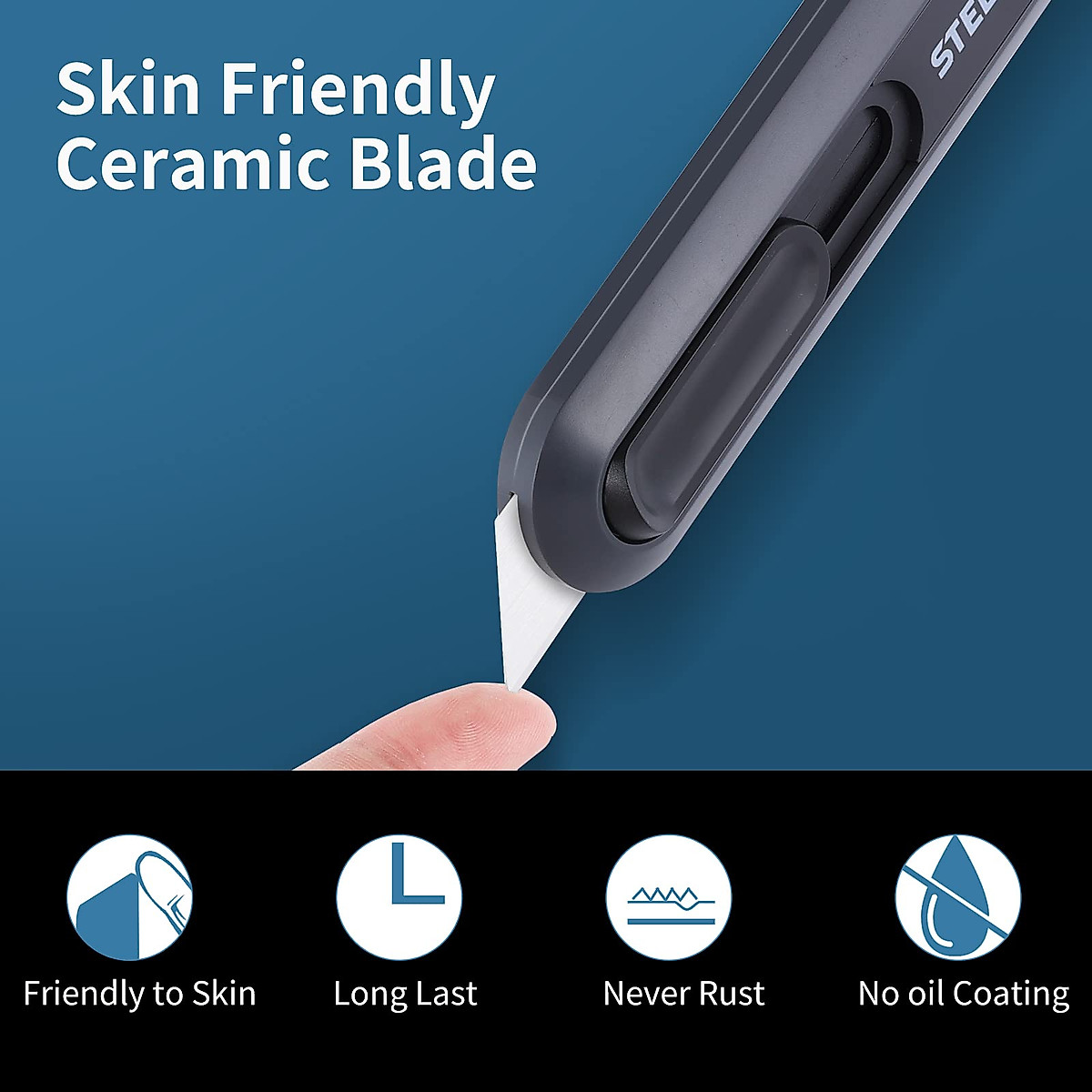 Steelite Auto-Retractable Box Cutter Ceramic Utility Knifes Safe Unboxing Kinves Cartons Cardboard Cutter Suitable for Office and Home Right-handed