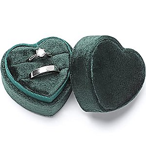 WantGor Velvet Ring Box, Double Jewelry Ring Gift Box Vintage Ring Display Holder Engagement Wedding Box with Detachable Lid (Green)