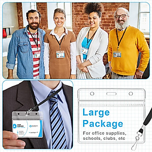 Colarr 300 Set Lanyard with ID Holder Bulk 3.9" x 3.4" Plastic Name Tag Holder and Lanyards Bulk Clear Horizontal Badge Holder and Flat Lanyards with Swivel Hook for Business Office(Black)