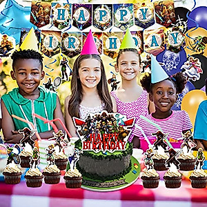 85Pcs Game Birthday Party Supplies, Party Decorations Includes Banner, Cake Topper, Background, Hanging Swirl, Balloon, Foil Balloon, Cupcake Topper Birthday Party Decorations for Boys and Girls
