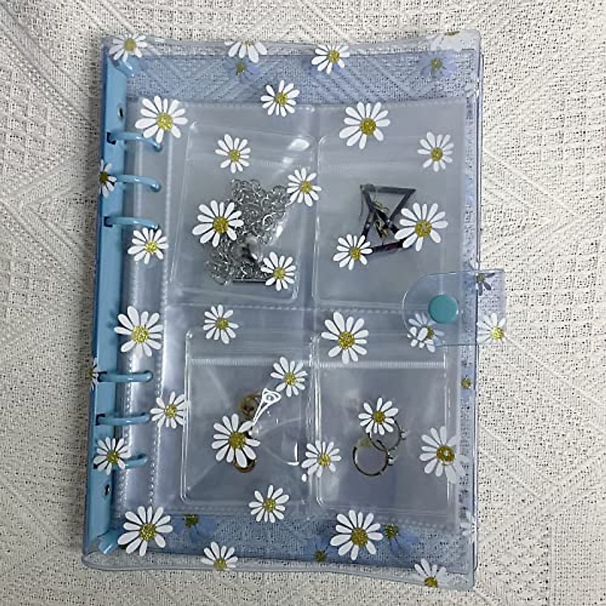 BINGC Transparent Jewelry Storage Book, Upgraded Anti-Tarnishing Anti Oxidation Organizer Bag with Pockets DIY Earring & Ring Book Holder (100 Grids + 100 Ziplock Bags) (BLUE)