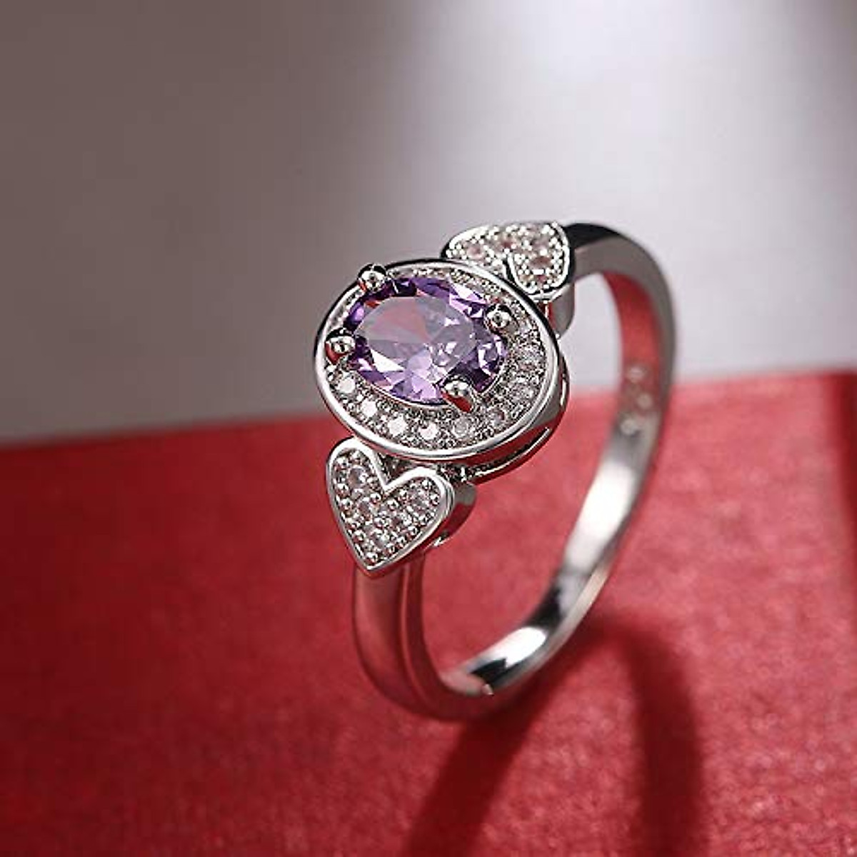 SCHZBSP S925 sterling silver vintage amethyst diamond ladies ring heart-shaped pavé cubic zirconia ring gorgeous CZ diamond ring eternal engagement ring ring fashion female ring (6)