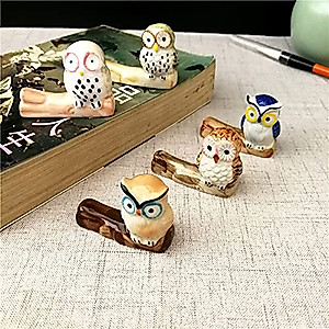 JARPSIRY 5 Pcs Cute Ceramic Owl Chopsticks Rest, Knife Spoon Fork Stand Culery Holder Paint Brush Rack Home Kitchen Restarant Tool