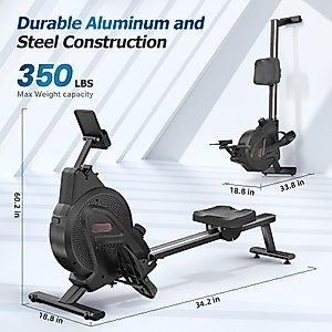 Dripex Rowing Machines for Home Use, Rowing Machine Max 350 LBS, Professional Magnetic Rower with 16 Levels of Workout Resistance, Durable Slide Rail, LCD Monitor, Row Machine for Gym Exercise
