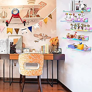 6 Packs Iridescent Clear Acrylic Floating Shelves, DILIBRA 15.7 Inch Large Funko Pop Display Case Picture Ledge Shelf, Acrylic Floating Wall Bookshelf Organizer for Kids Room Bathroom Nursery