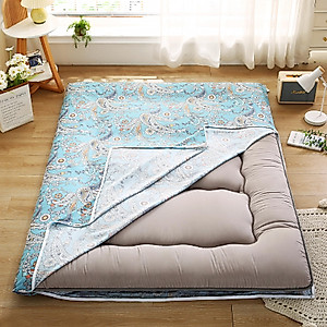 YUDACHU Futon Floor Mattress Cover with Zipper, Cotton Japanese Futon Cover Full Size, Machine Washable Soft Skin-Friendly Tatami Mattress Cover for Dust Protection