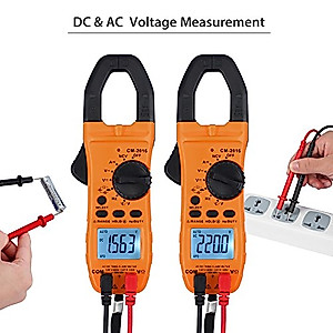 CAMWAY Portable Clamp Meter Digital 6000 Counts AC/DC Current TRMS AMP OHM Tester Capacitance Multimeter with Alligator Clips