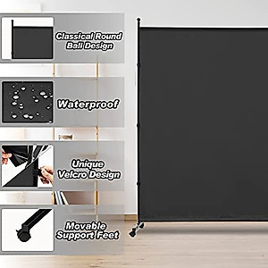 SIMFLAG 6FT Single Panel Room Divider with Wheels,Rolling Fabric Room Dividers for Partition Privacy Screens,Freestanding Wall Divider for Home Office,Restaurant,Hospital,(Black)