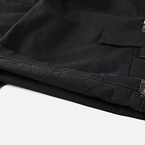 Slim Shorts for Men Mens Linen Shorts Classic-Fit Camo Drawstring Elastic Waist Cargo Shorts Outdoor Multi Pocket Shorts 7" Inseam 7 Inch Inseam Shorts Men Black 2X