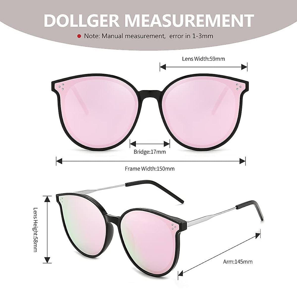 Dollger Polarized Cat Eye Sunglasses for Women Trendy mirrored Oversized UV Protection Fashion 90s Sunglasses PINK Shades