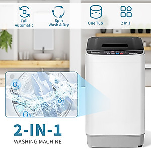 Winado Full Automatic Washing Machine, 17.6Lbs Top Load Portable Washer with Drain Pump, 10 Wash Programs 8 Water 2 in 1 Washer and Dryer for Apartments, RV, Camping