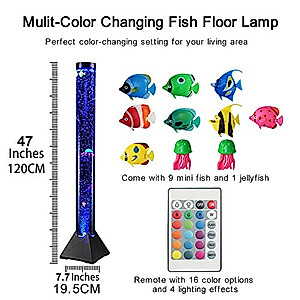 4FT LED Bubble Tube Floor Lamp Extra Large Aquarium Lamp with 10 Fish and Remote Control 20 Light Changes Tall Water Tower Tank Night Light for Bedroom Office Gift for Kids Men Women