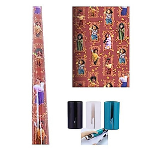 Ja'cor Encanto Christmas Wrapping Paper 1 Roll 20 Sq Ft, Red Gift Wrap for Birthday Holiday Thanksgiving Presents Party Supplies All Occasion Bundle with 1-Mini Wrapping Paper Cutter