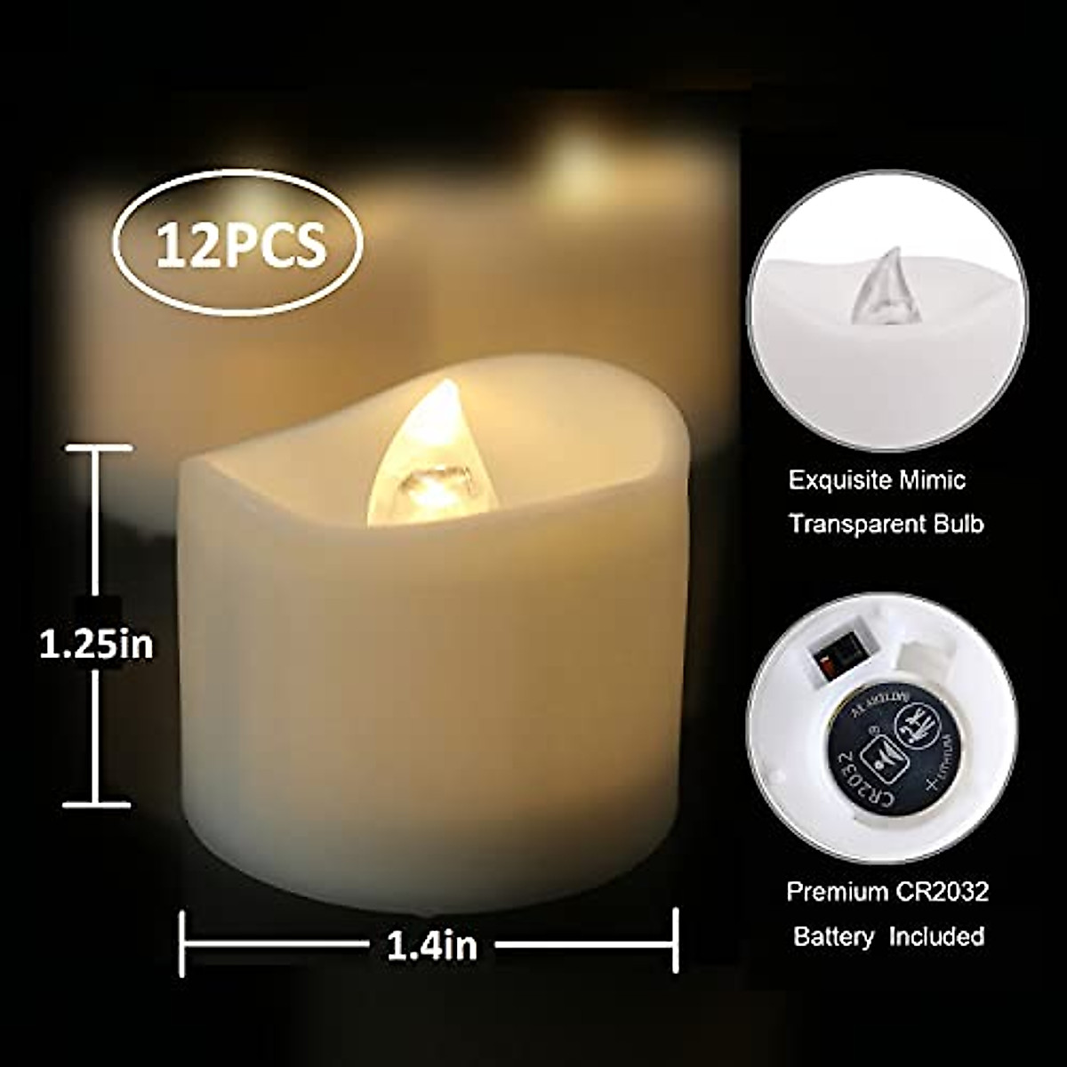 YHP Battery Operated Flameless Flickering Candle, Realistic and Bright LED Tea Light for Wedding, Table, Halloween, Christmas and Festival Celebration, Pack of 12 in Warm White.…