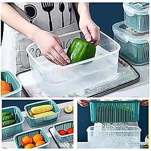 5 Pack Produce Saver Refrigerator Organizer Bins, 3-in-1 Multifunctional Draining Crisper with Strainers, Fresh-Keeping Container Storage Containers for Produce, Fruits, Vegetables, Meat and Fish (5)