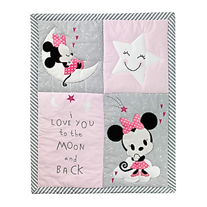 Lambs & Ivy Disney Baby Minnie Mouse 4 Piece Nursery Crib Bedding Set, Pink