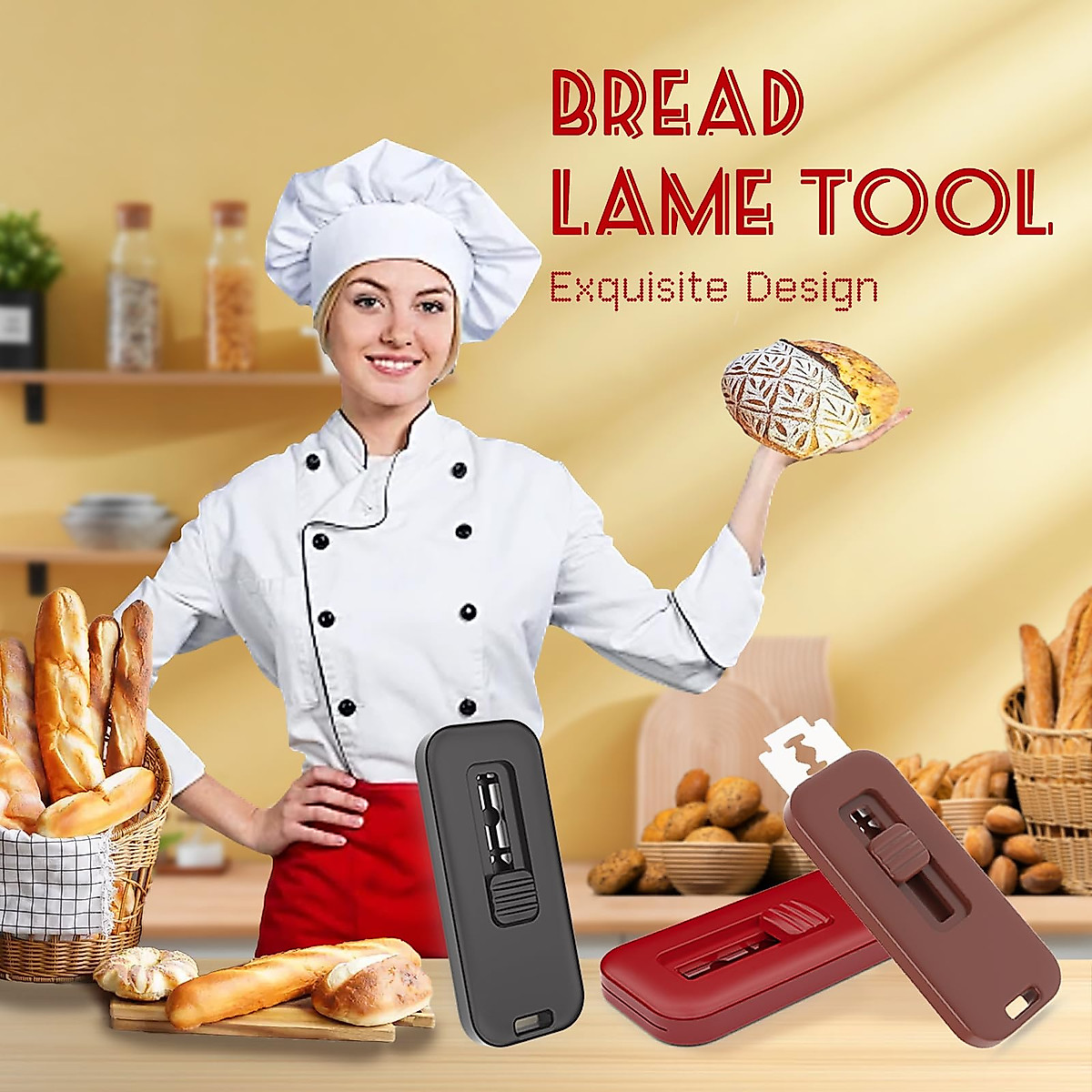 Tuuwhiz Bread Lame Dough Scoring Tool,Sourdough Bread Baking Supplies with Magnetic to Storage,Exquisite Design Bread Scorer Tool for Homemade Bread Baking Include 5 Razor Blades (Brown)