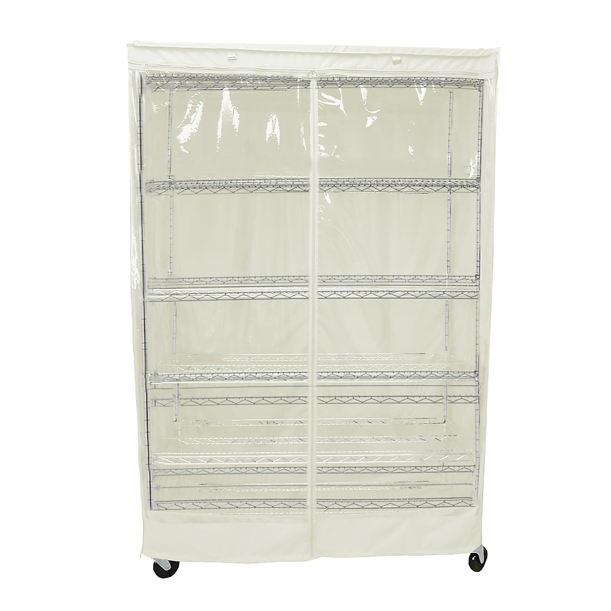 Formosa Covers Premium Clear Front Wire Shelf Steel Rack Cover Off White - Heavy-Duty Storage Solution for Wire Shelving Rack (48”Wx18”Dx72”H) - Waterproof PVC, Water/Dust Resistant Fabric, Zippers