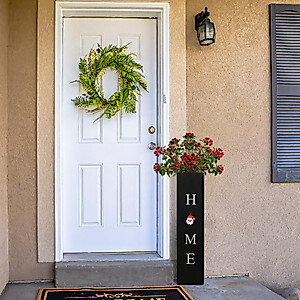 Barydat 30" Wooden Welcome Porch Sign for Front Door Decor Rustic Double Sided Box Shaped Welcome Home Sign Vase with 6 Interchangeable Wooden Hanging Accessories for Farmhouse Yard (Black)