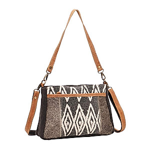 Myra Bag Tedious Upcycled Canvas & Cowhide Small Crossbody Bag S-1447 Gray