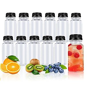 12 Pcs Plastic Juice Bottle, Reusable Drink Containers, For Juice, Milk, Smoothie And Other Drinks, With Black Lid, 3 OZ