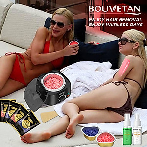 Waxing Kit, 2 LEDs Bouvetan Wax Warmer Hair Removal Wax Kit with 14oz Hard Wax Beans for Full Body, Women Wen At Home Hard Bead Waxing Kit