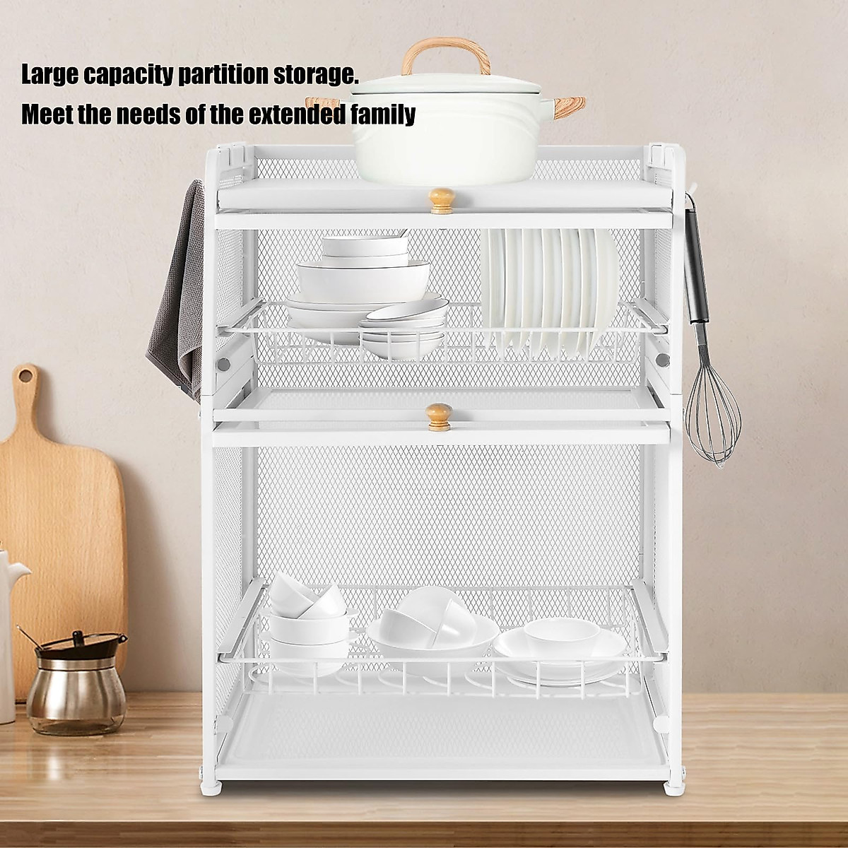 Kitchen Dish Racks, 3 Tier Dish Drying Rack House Dish Organizer Cutlery Drainer with Lid Cover Detachable Drip Tray Storage Box Basket for Kitchen Organizing Storage Holder, Utensil Holder Rack