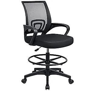 Furmax Drafting Chair Tall Office Chair with Ergonomic Back Drafting Table Chair Adjustable Standing Desk Chair with Footrest Ring and Arms