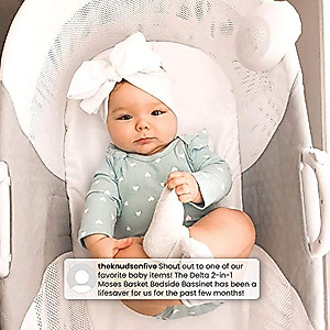 Delta Children 2-in-1 Moses Basket Bedside Bassinet Sleeper - Portable Baby Crib with Wheels & Removable Moses Basket, Grey