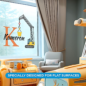 Custom Toddler Construction Crane Wall Decal I Personalized Name Decals for Walls I Nursery Wall Decal for Toddler Room Decorations I Crane Baby Sticker for Bedroom W22 x18 H (Small)