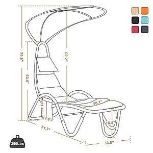 MCombo Outdoor Steel Chaise Lounge Chair with Removable Canopy and Cushions, Reclining Chair w/Side Pocket Arc Stand, for Beach Poolside Backyard Balcony Porch, 4097 (Burgundy)