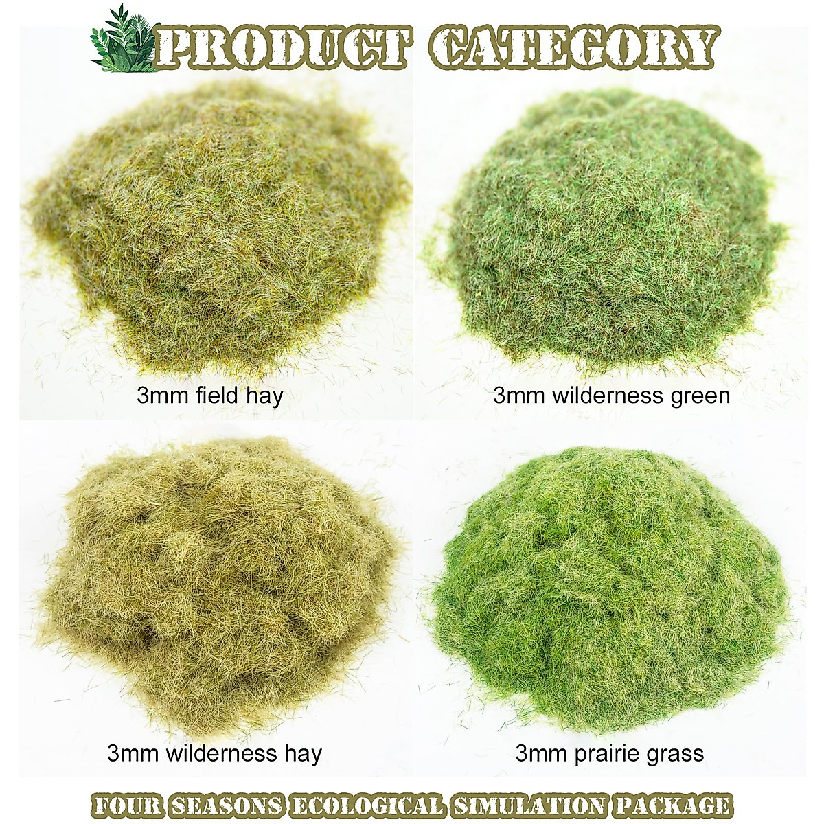 Warmtree 4Pcs Mixed Static Grass Terrain Powder 3mm Diorama Grass Model Grass Diorama Supplies Terrain Model Kit Sand Table Simulation Landscape War Game Miniatures Fairy Garden