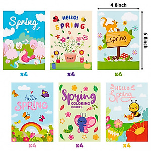 MALLMALL6 24Pcs Spring Coloring Books for Kids Age 2-4,4-8 Birthday Gift with Flower Butterfly Birds Bee Rabbit Design Goodie Bag Filler Party Favor Supplies for Home School Classroom Activity