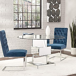 Meridian Furniture Haven Collection Modern Contemporary Mirrored Dining Table with Round Tempred Glass Top, 50" W x 50" D x 31.5" H