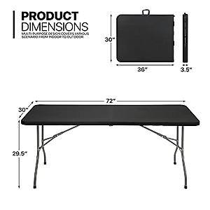 MoNiBloom 6Ft Heavy Duty Plastic Folding Table, Indoor Outdoor Portable Picnic Camp Desk w/Handle and Lock for Camping, Dining, Party, Black