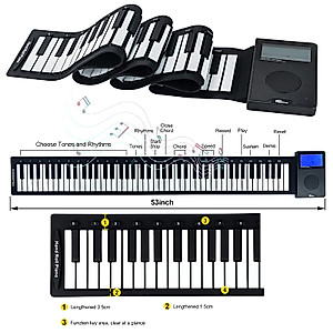 SURNUO Portable Roll Up 88 Keys Piano Keyboard with LCD Display, Digital Electric Hand Roll Piano Keyboard with 2000mAh Rechargeable Battery Christmas Gifts