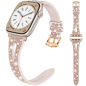 Goton Bling Silicone Band Compatible with Apple Watch 46mm 45mm 44mm 42mm 41mm 40mm 38mm Series 10 9 8 7 6 5 4 3 2 SE Women, Glitter Strap Accessories