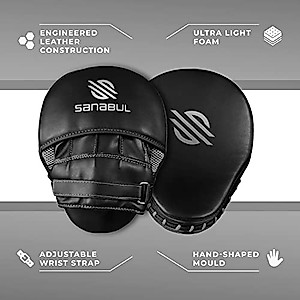 Sanabul Essential Curved Boxing MMA Punching Mitts for Sparring and Training (Metallic Silver)