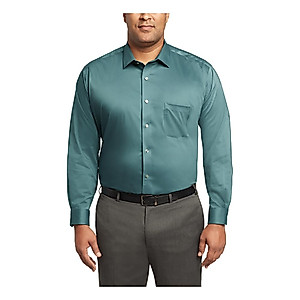 Van Heusen Men's Big & Tall Fit Dress Shirt Ultra Wrinkle Free Flex Collar Stretch (Big and Tall), Moss Green, 19" Neck 37"-38" Sleeve