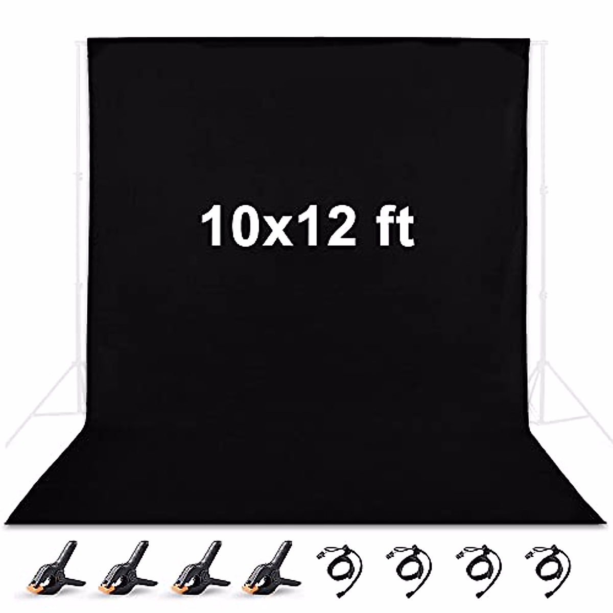 10 x 12 ft Black Backdrop, Polyester Fabric Chromakey Black Backdrop Background for Photography, Video, Studio and Television with 4 Backdrop Clips and 4 Spring Clamps
