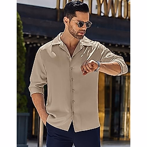 COOFANDY Men's Luxury Satin Dress Shirt Long Sleeve Silk Button Down Shirt Shiny Dress Shirt