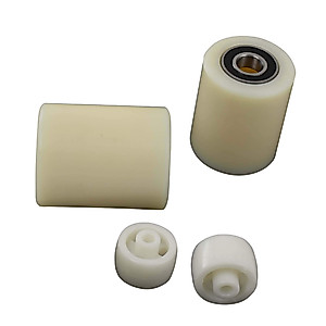 Pallet Jack/Truck Wheels Set (8 pcs) Steer Wheels 7.5" x 2" and Load Wheels 3"x3.75" with Bearings ID 20mm Nylon and Entry/Exit Rollers and Protective Caps