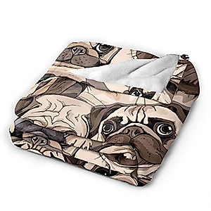 Puppies Pug Dog Soft Throw Blanket All Season Microplush Warm Blankets Lightweight Tufted Fuzzy Flannel Fleece Throws Blanket for Bed Sofa Couch 60"x50"