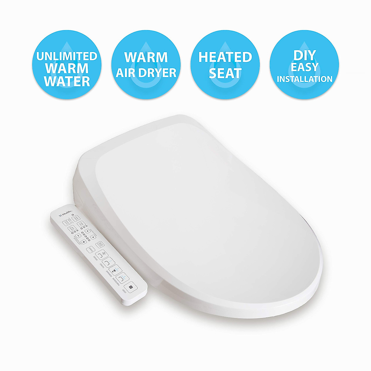 Hulife Electric Bidet Seat for Elongated Toilet with Unlimited Heated Water, Heated Seat, Warm Air Dryer, Touch Control Panel