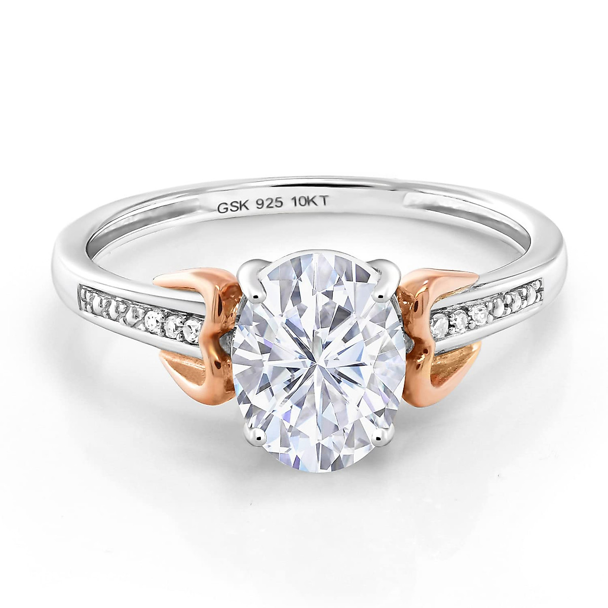 Gem Stone King 925 Silver and 10K Rose Gold Moissanite Solitaire Engagement Ring For Women (1.50 Cttw, Oval 8X6MM, Available In Size 5, 6, 7, 8, 9)