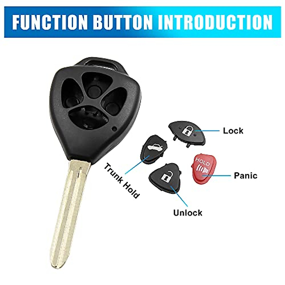 uxcell Car Uncut Key Fob Remote Control Case Shell Replacement HYQ12BBY for Toyota 4Runner 2010-2016 4 Key Button