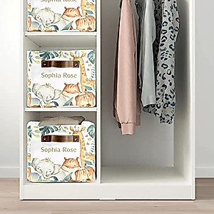 Safari Animals Jungle Forest Personalized Storage Bins ,Baskets Cubes Organizer with Handle for Shelves Closet Nursery Toy 1 Pack